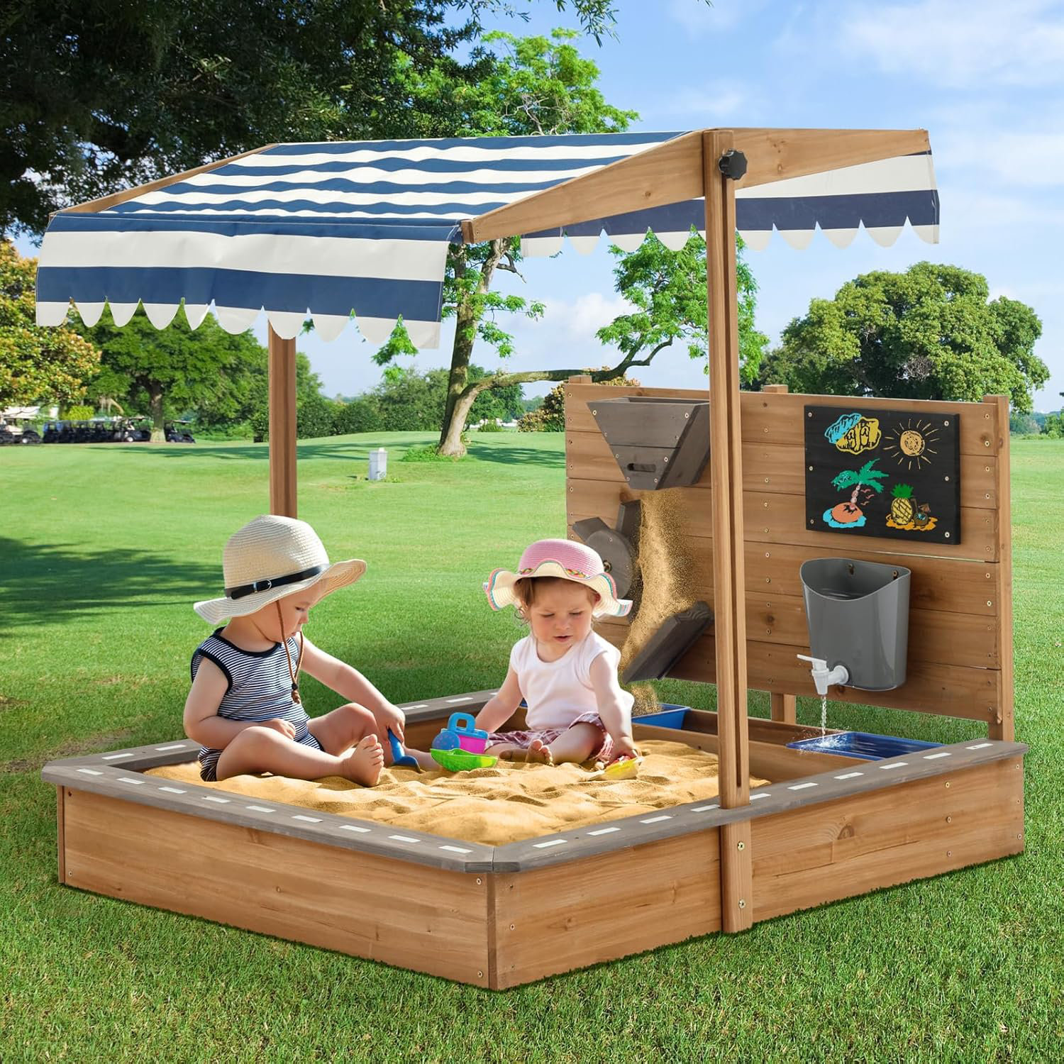 linor Kids Large Wooden Sandboxes With Roof, Outdoor Sand Box Play W ...